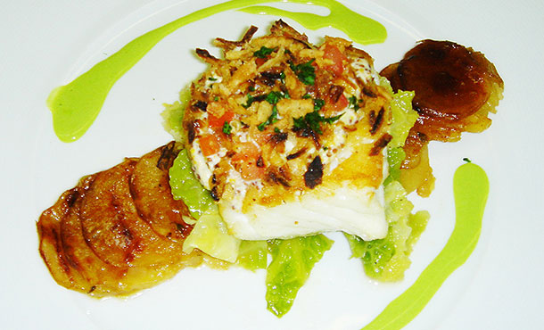 Grain Mustard and Onion-Crusted Cod Filet, Slow-roasted Potatoes ...